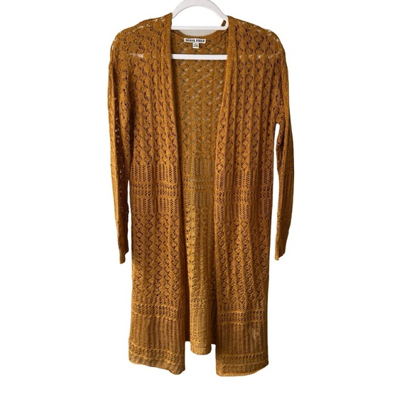 Moral Fiber | Sweaters | Moral Fiber Mustard Yellow Open Front Crochet ...